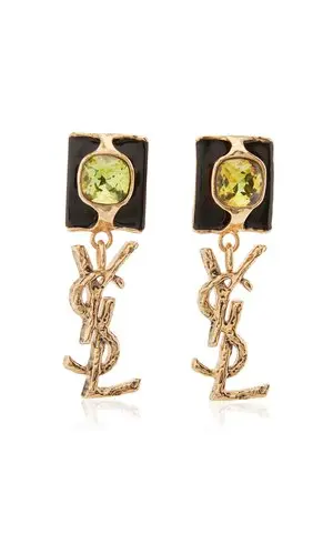 Saint Laurent Enamel And Metal Logo Earrings - Green