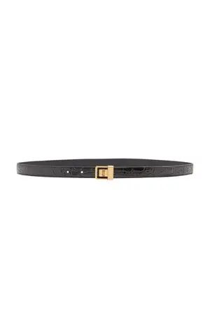 Saint Laurent Thin Buckle Embossed Leather Belt - Black