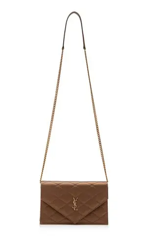 Saint Laurent Chain Satin Matelasse Wallet - Brown