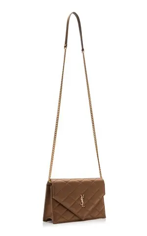 Saint Laurent Chain Satin Matelasse Wallet - Brown