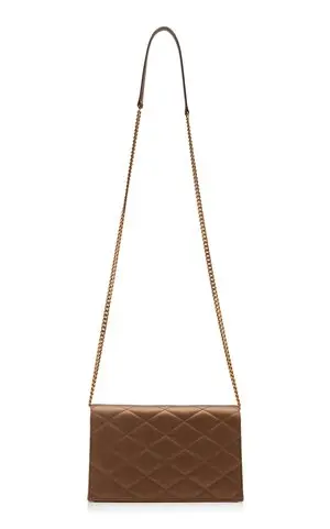 Saint Laurent Chain Satin Matelasse Wallet - Brown