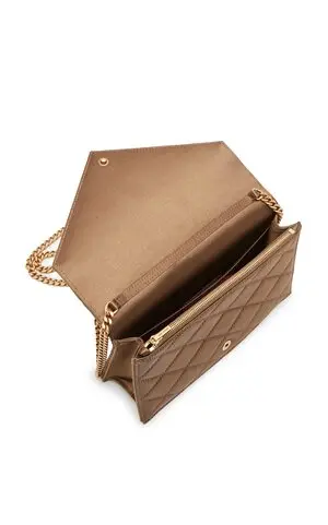 Saint Laurent Chain Satin Matelasse Wallet - Brown
