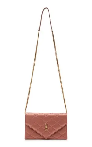 Saint Laurent Chain Satin Matelasse Wallet Pink