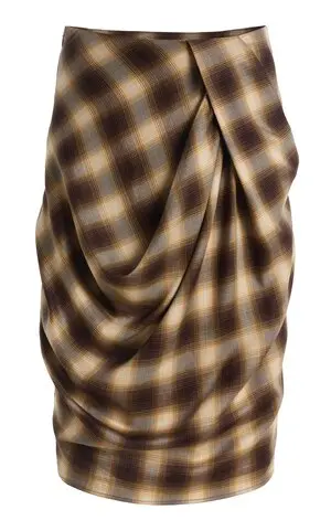Co Draped Tencel Plaid Skirt - Brown