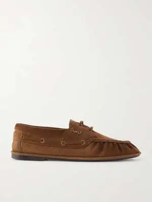 Saint Laurent Le Loafer Bateau Cassandre-embellished Suede Loafers