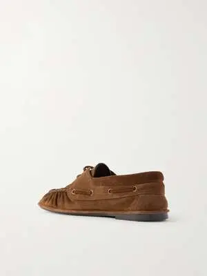 Saint Laurent Le Loafer Bateau Cassandre-embellished Suede Loafers