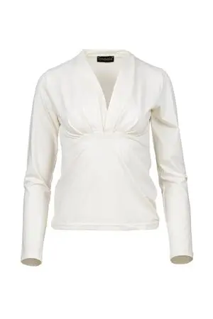 CONQUISTA Long Sleeve V-neck Jersey Top In Cotton Blend