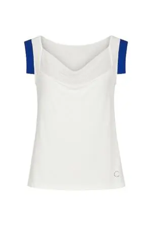 CONQUISTA Elegant Draped-neck Sleeveless Top With Contrast Shoulders - White