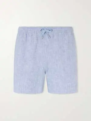 Ralph Lauren Purple Label Amalfi Straight-leg Drawstring Linen-blend Shorts - Blue