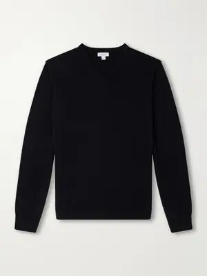 Sunspel Cashmere V-neck Sweater - Black