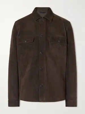 Sunspel Suede Overshirt - Brown