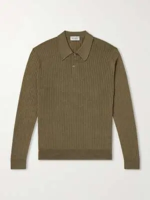 John Smedley Hodson Ribbed Merino Wool Polo Shirt - Green