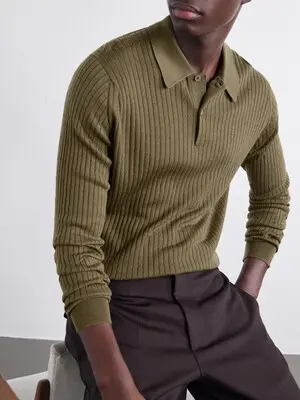 John Smedley Hodson Ribbed Merino Wool Polo Shirt