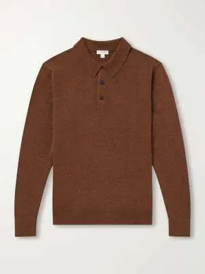 Sunspel Cashmere Polo Shirt - Brown