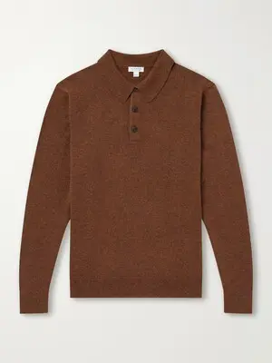 Sunspel Cashmere Polo Shirt - Brown