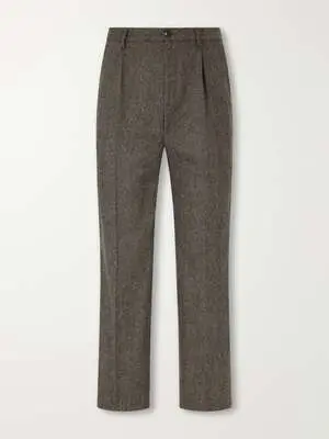 Portuguese Flannel Straight-leg Pleated Wool Herringbone Trousers
