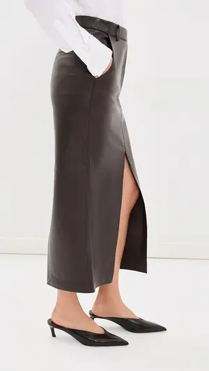 Co Double Slit Leather Pencil Skirt