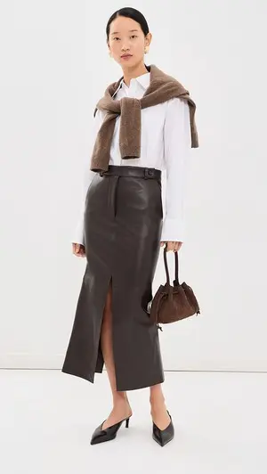 Co Double Slit Leather Pencil Skirt