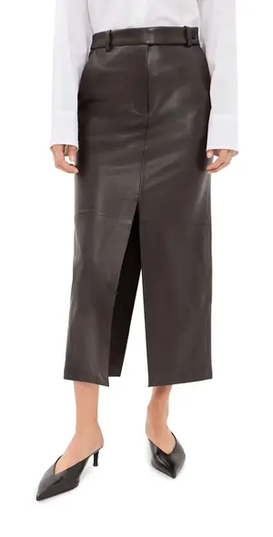 Co Double Slit Leather Pencil Skirt - Chocolate