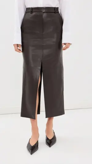 Co Double Slit Leather Pencil Skirt