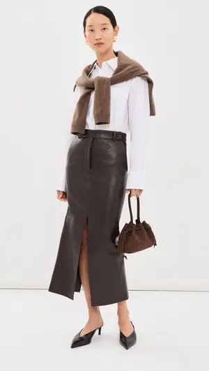 Co Double Slit Leather Pencil Skirt