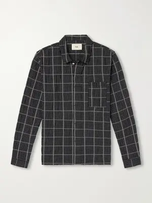 Folk Patch Checked Cotton-blend Seersucker Shirt - Black
