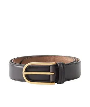 Zegna Leather Belt With Gold Tone Buckle - Brown