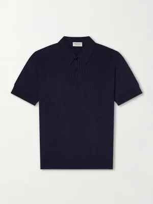 John Smedley Croall Ribbed Merino Wool Polo Shirt - Blue