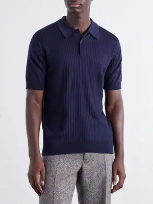 John Smedley Croall Ribbed Merino Wool Polo Shirt