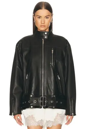 PORSCHE X Revolve Leather Moto Jacket - Black