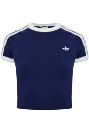 ADIDAS ORIGINALS Cropped T-shirt With Signature Stripes - Navy Blue