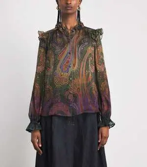 Etro Silk Ruffle Paisley Blouse