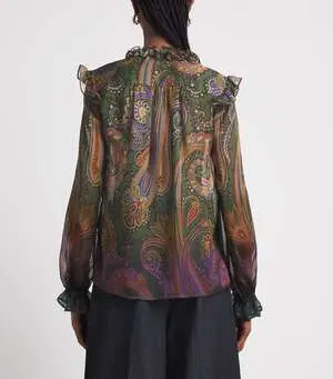 Etro Silk Ruffle Paisley Blouse