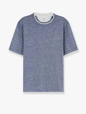 Brunello Cucinelli Linen And Cotton Blend Tshirt - Blue