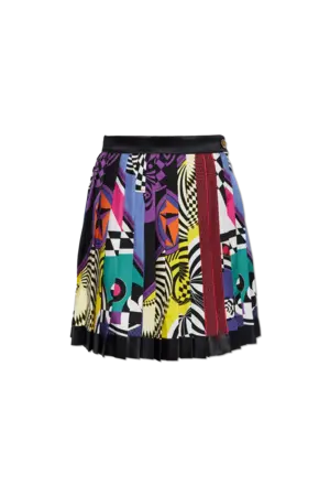 Versace Pleated Silk Mini Skirt With Abstract Print
