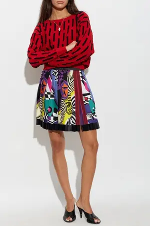 Versace Pleated Silk Mini Skirt With Abstract Print