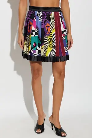Versace Pleated Silk Mini Skirt With Abstract Print