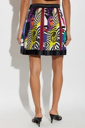 Versace Pleated Silk Mini Skirt With Abstract Print