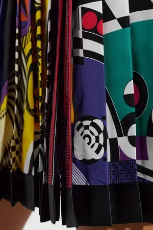 Versace Pleated Silk Mini Skirt With Abstract Print