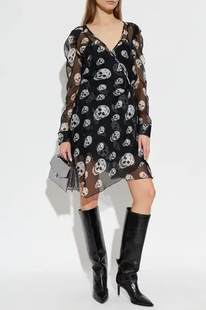 Alexander McQueen Silk Dress With Skull Motif