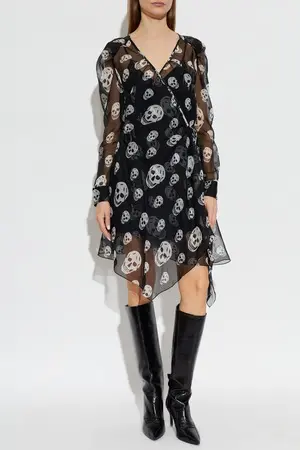Alexander McQueen Silk Dress With Skull Motif