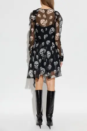 Alexander McQueen Silk Dress With Skull Motif