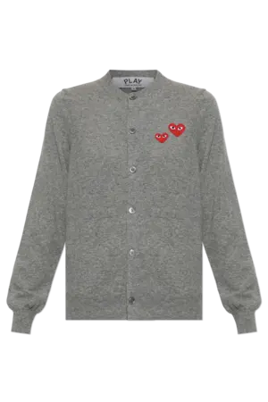 Play Comme Des Garcon Wool Cardigan With Logo Patch - Grey
