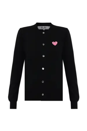 Play Comme Des Garcon Wool Cardigan With Logo Patch - Black
