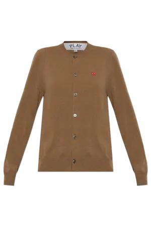 Play Comme Des Garcon Wool Cardigan With Logo Patch - Brown