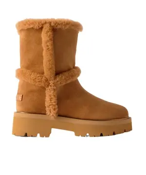 AQUAZZURA Round Toe Shearling Lined Boots - Tan