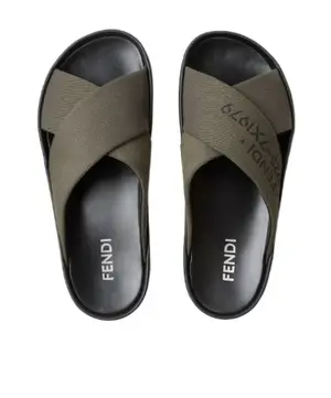 Fendi Leather And Canvas Slides