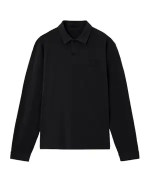 Stone Island Slim-fit Long-sleeve Polo With Tonal Compass Patch - Black