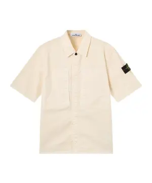Stone Island Comfort-fit Short-sleeve Shirt With Chest Pockets - Ivory