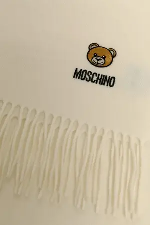 Moschino Teddy Logo Fringed Scarf